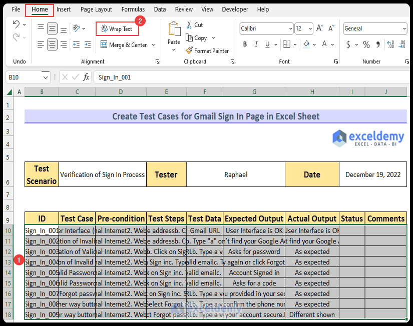 Prepare Test Cases For Gmail In Excel Sheet with Easy Steps 