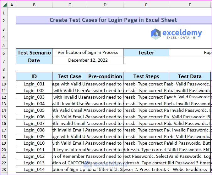 Create Test Cases For Login Page In Excel Sheet with Easy Steps Create Test Cases For Login Page In Excel Sheet with Easy Steps