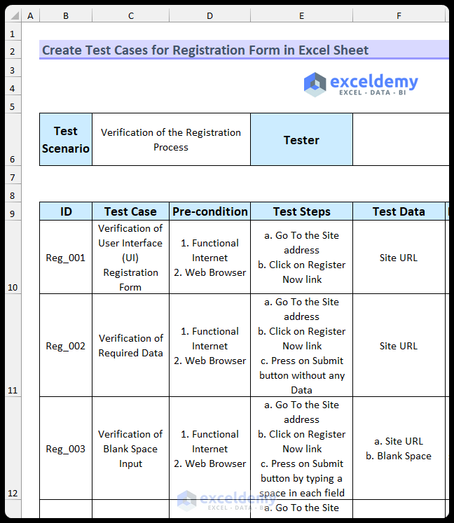 How To Create Test Cases For A Registration Form In Excel 3 Steps