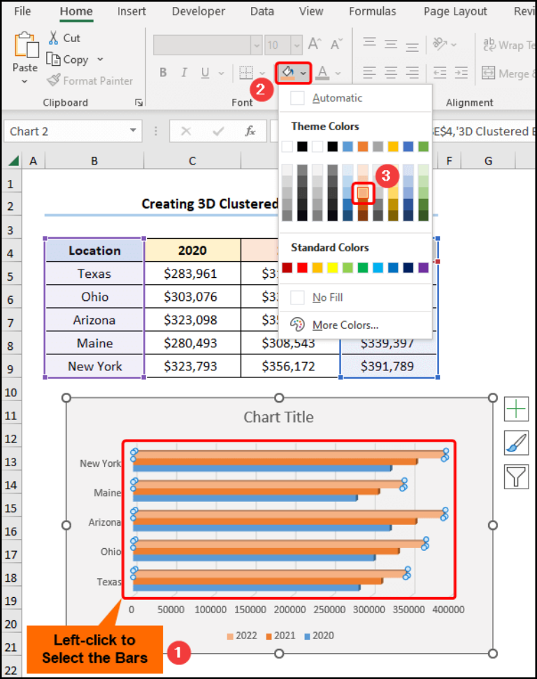 How to Create a 3D Bar Chart in Excel (3 Suitable Examples)