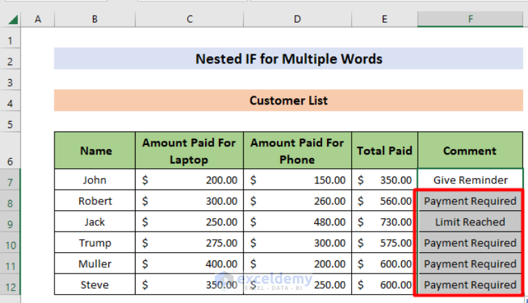 How to Prepare IF Statement Contains Multiple Words in Excel