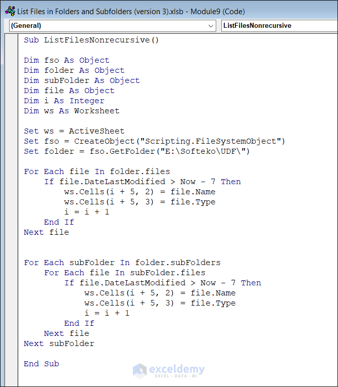 Excel VBA To List Files In Folder And Subfolders ExcelDemy