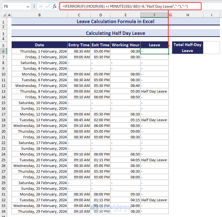 Leave Calculation Formula In Excel 5 Leave Types ExcelDemy Leave Calculation Formula In Excel 5 Leave Types ExcelDemy