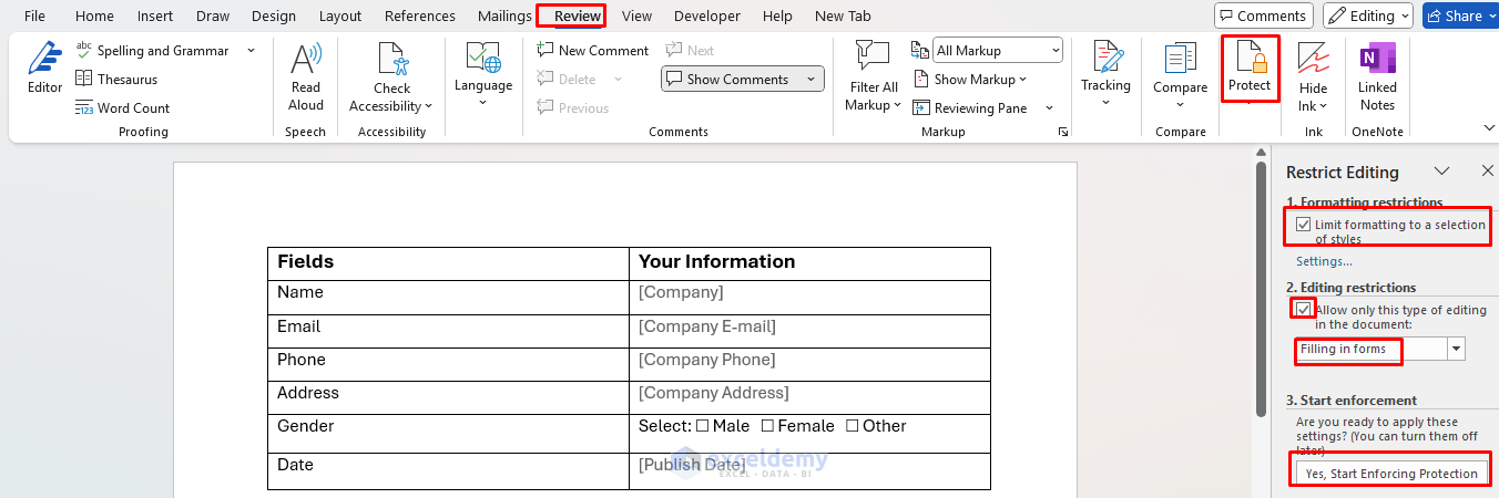 How to Create a Fillable Form in Microsoft Word Without Developer Mode - ExcelDemy